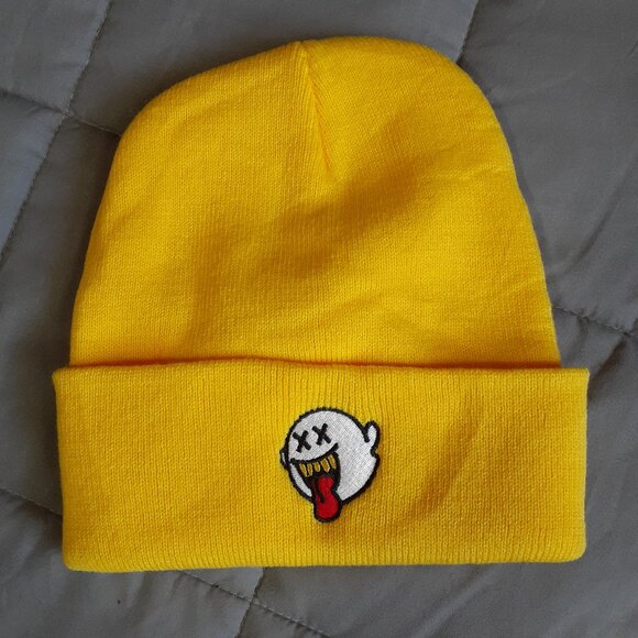 Accessories | Embroidered Mario Bros Boo Ghost Yellow Beanie Adult Size ...